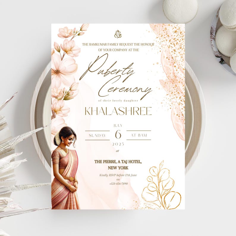 Half Saree Ceremony Invitation | Puberty Ceremony Invitation | + Free ...