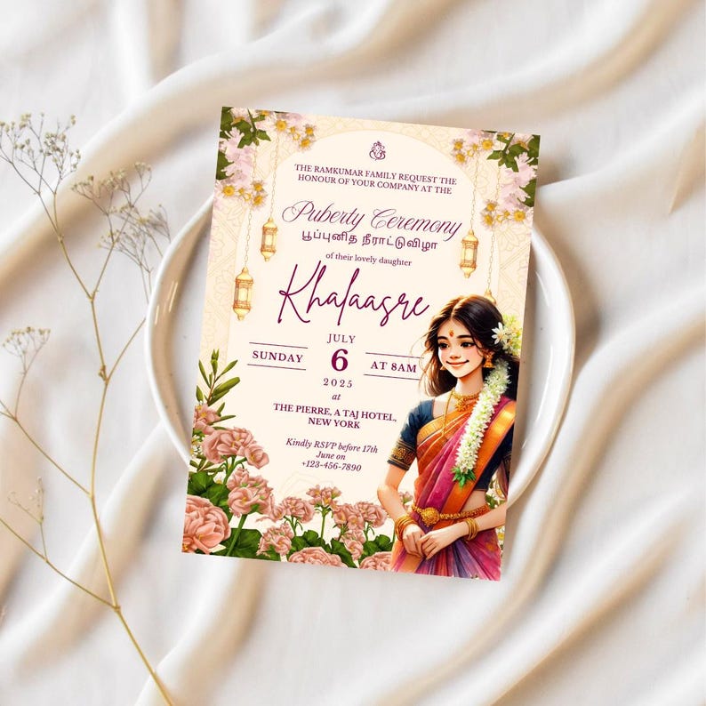Half-saree Ceremony Invitation Puberty Ceremony Invitation Instant ...