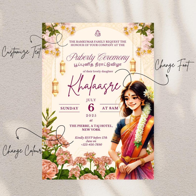 Half-saree Ceremony Invitation Puberty Ceremony Invitation Instant ...