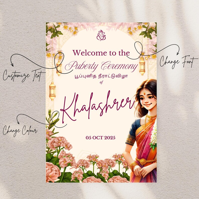 Welcome Sign Half Saree Ceremony | Puberty Ceremony Welcome Sign ...