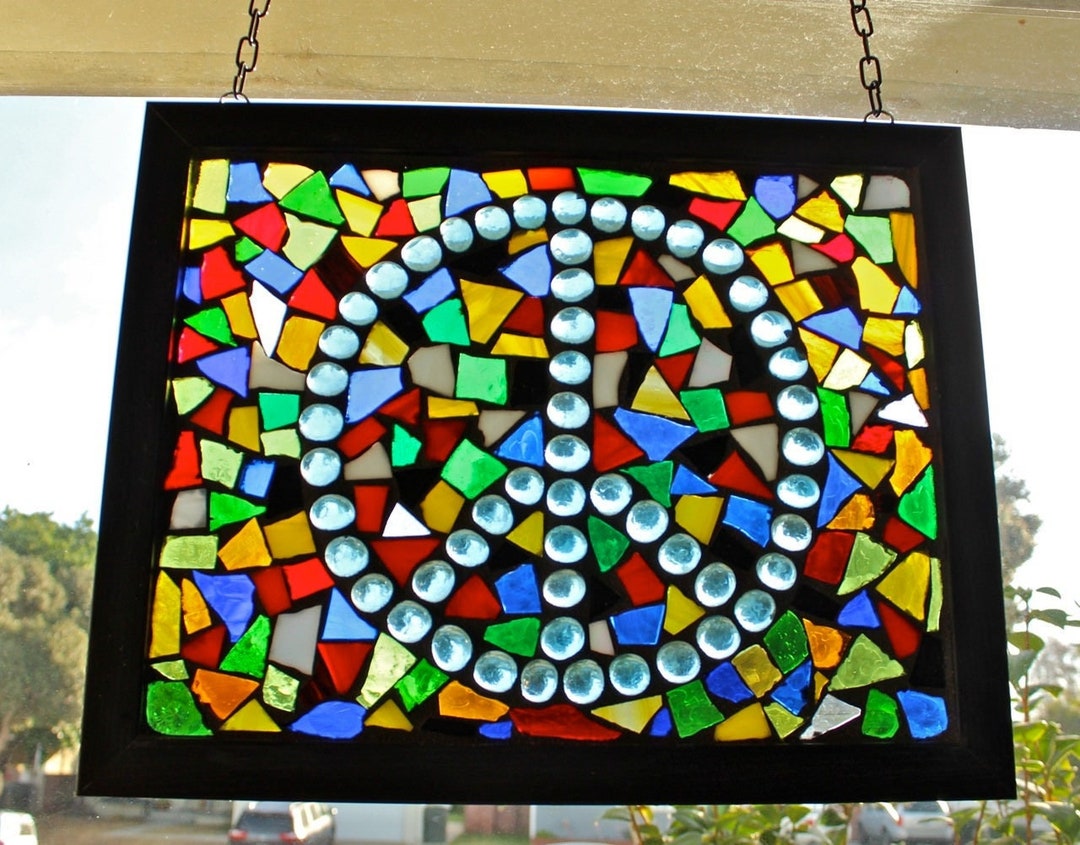 Mosaic Window Art Peace Sign, Stained-glass - Etsy