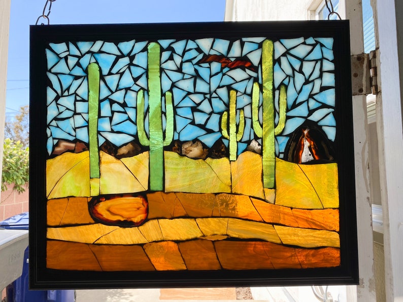 Stained-glass Mosaic Window Art the Sonoran Desert - Etsy