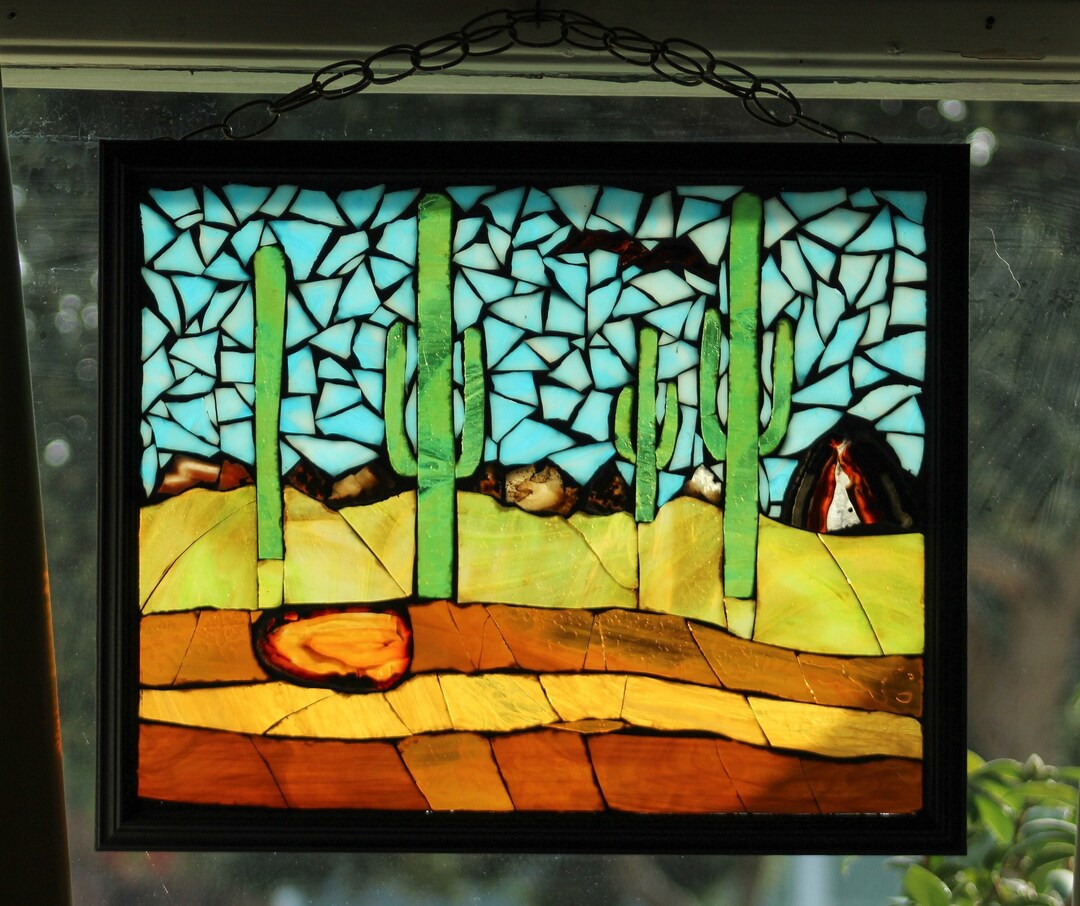 Stained-glass Mosaic Window Art the Sonoran Desert - Etsy