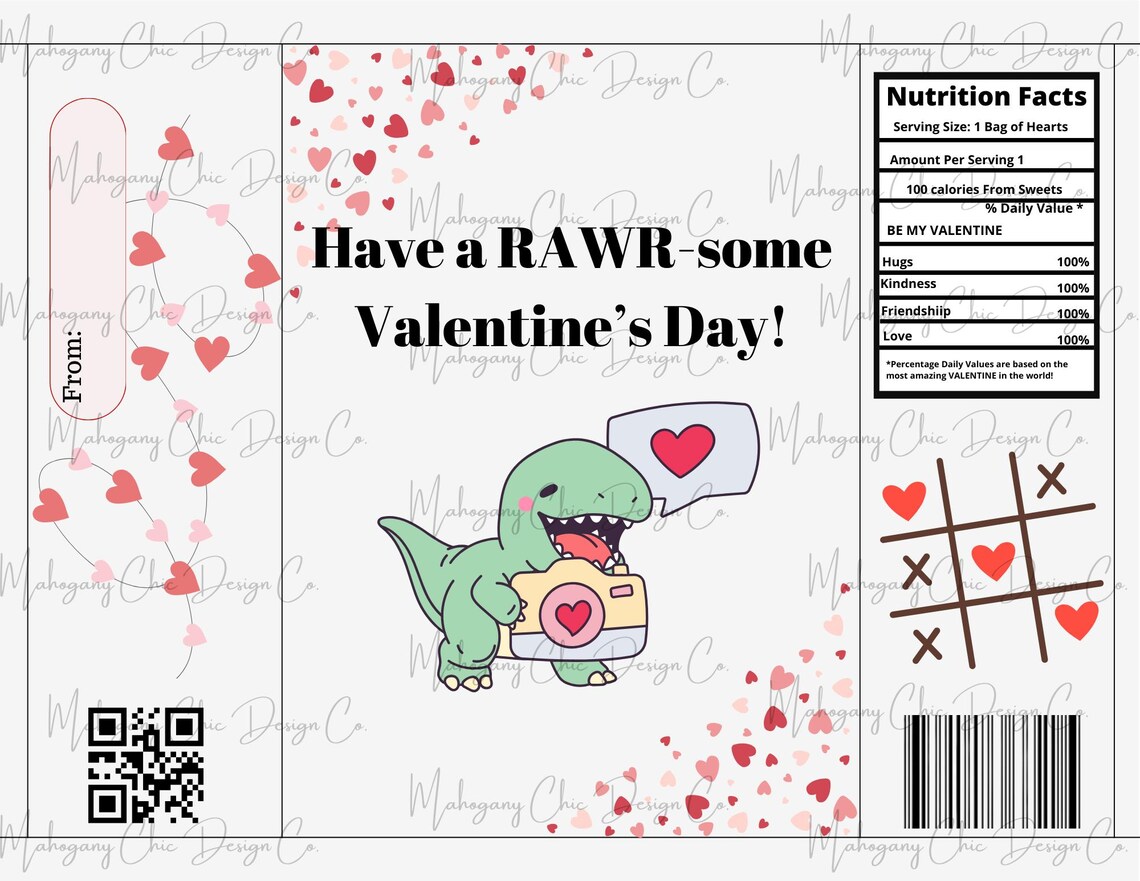 Custom Printable Chip Bag - Rawrsome Dino Valentine's Day - Etsy