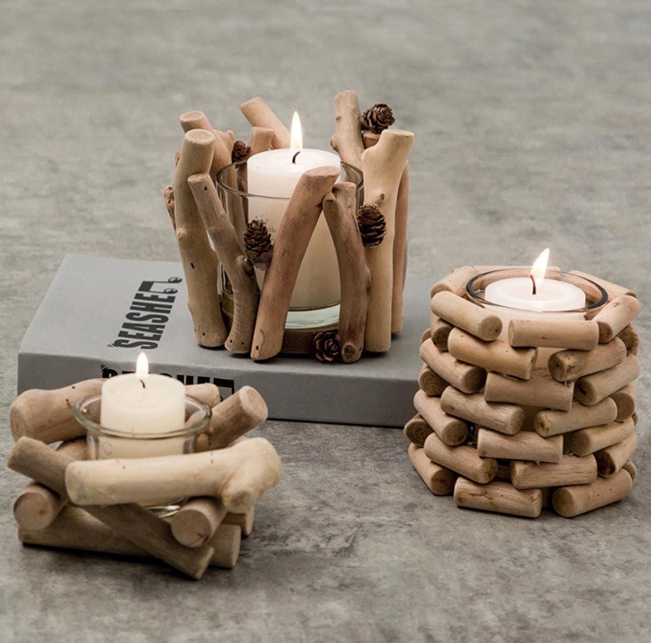 Wooden Candle Holder, Rustic Candle Holder, Handmade Natural Wood ...