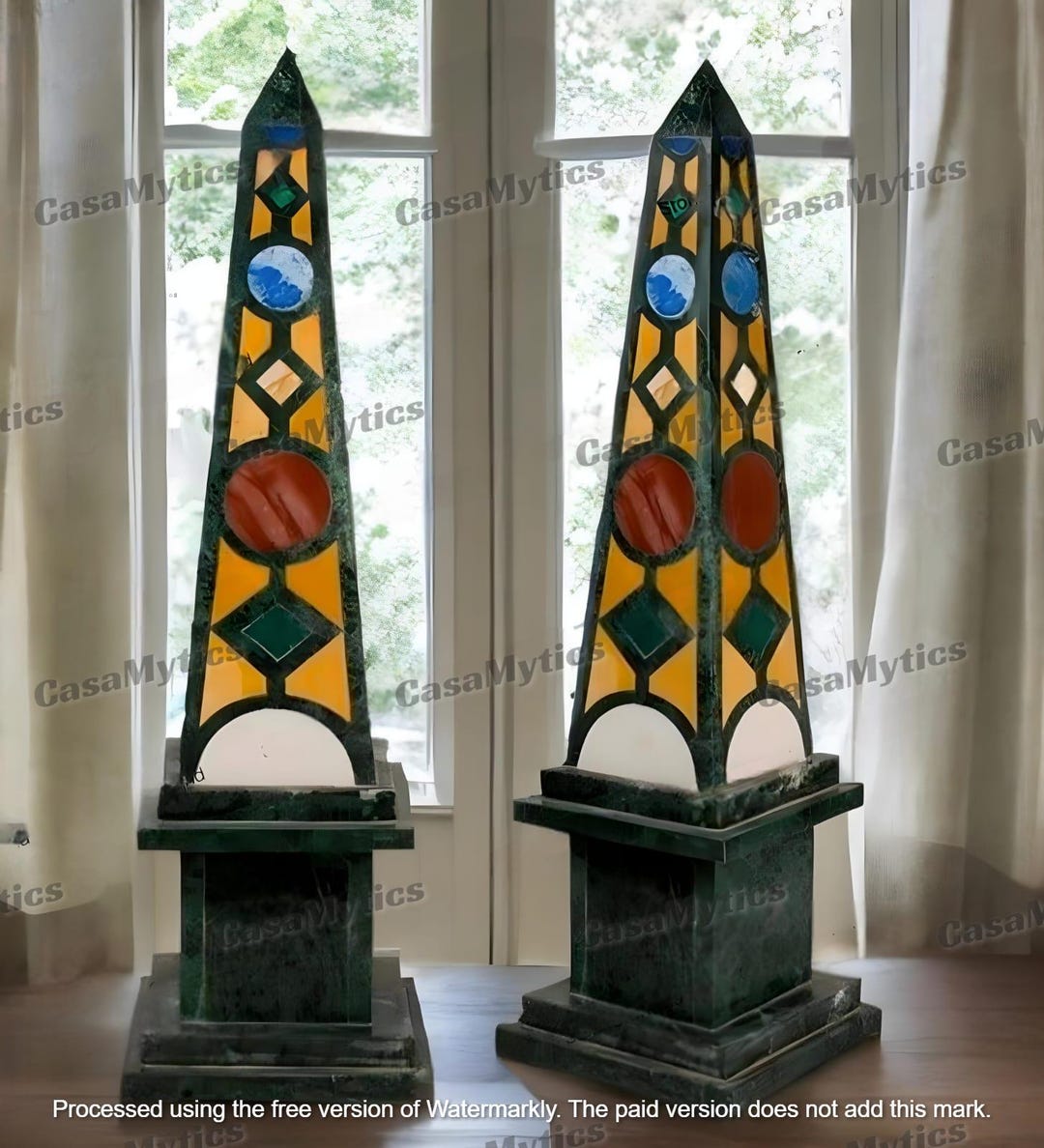 Green Marble Obelisks Set of 2 | Handmade Inlay Work With Semi-precious ...