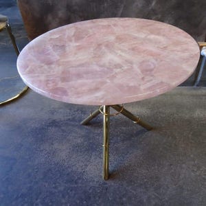 Strike Rose Quartz Side Table | Round Crystal Coffee Table | Handmade ...