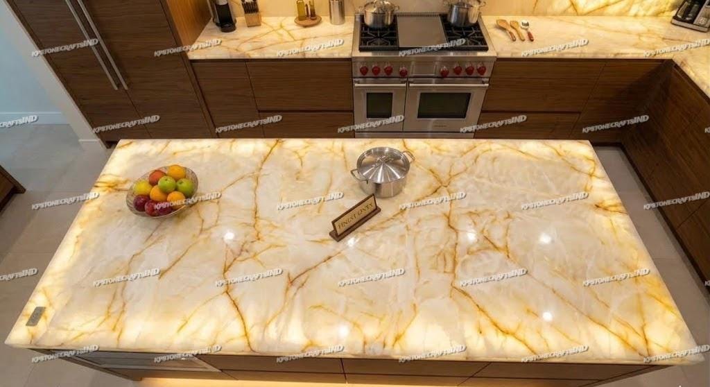White Onyx Kitchen Island Countertop – Backlit Translucent Natural ...
