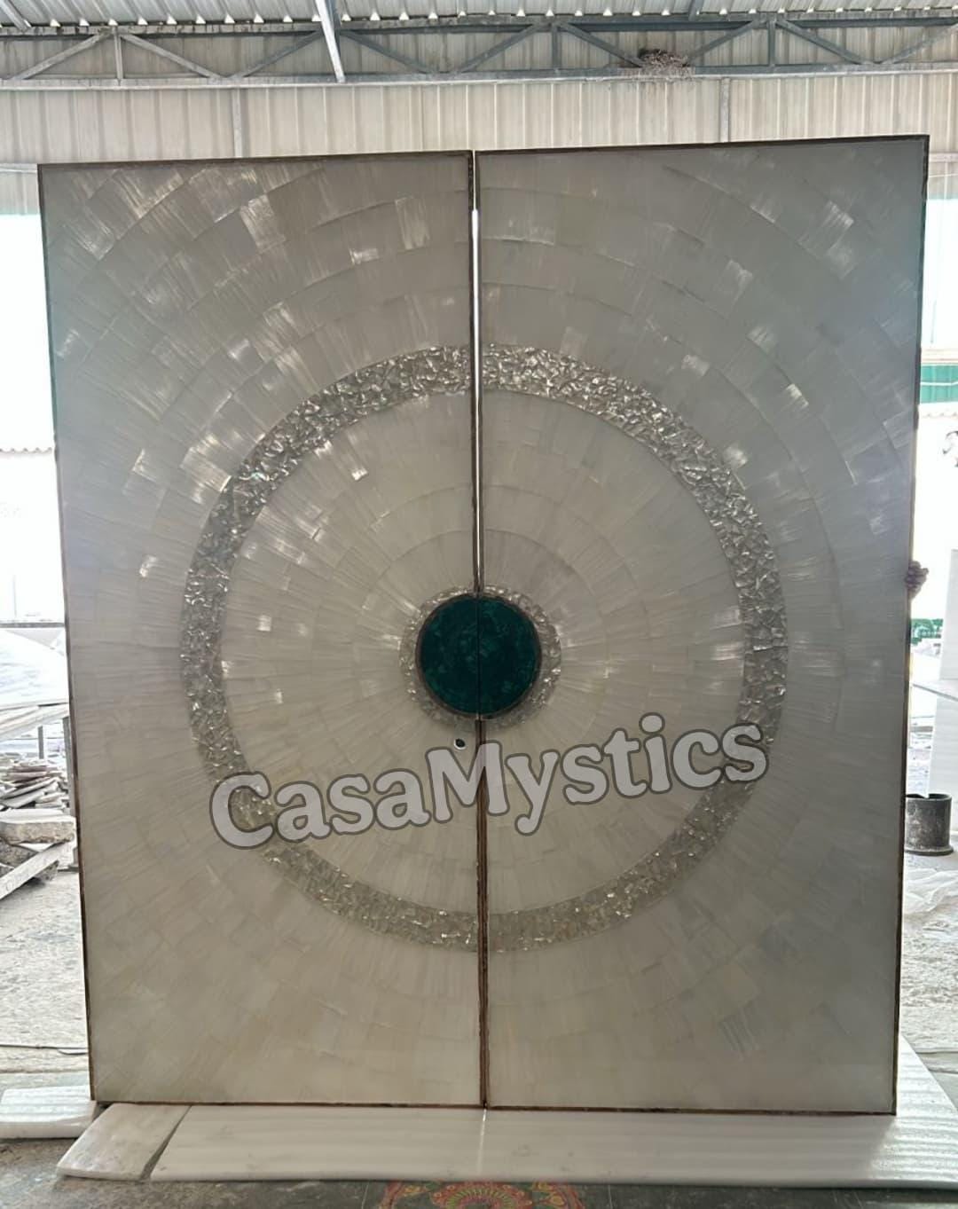 Custom Selenite Crystal Door: Malachite Handle, Mother of Pearl Inlay ...