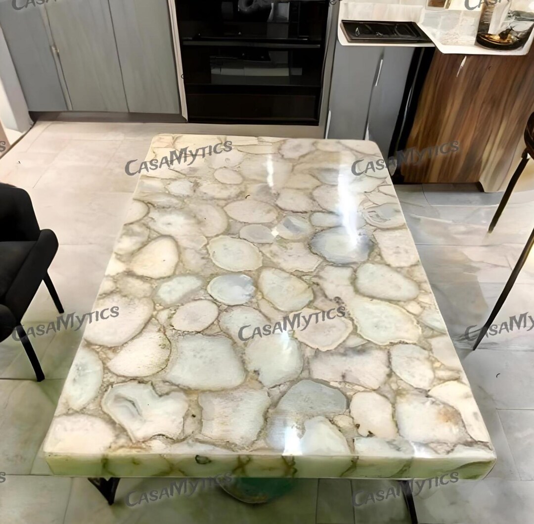 White Agate Table Top | Crystal Dining Table | Handmade Coffee Table ...