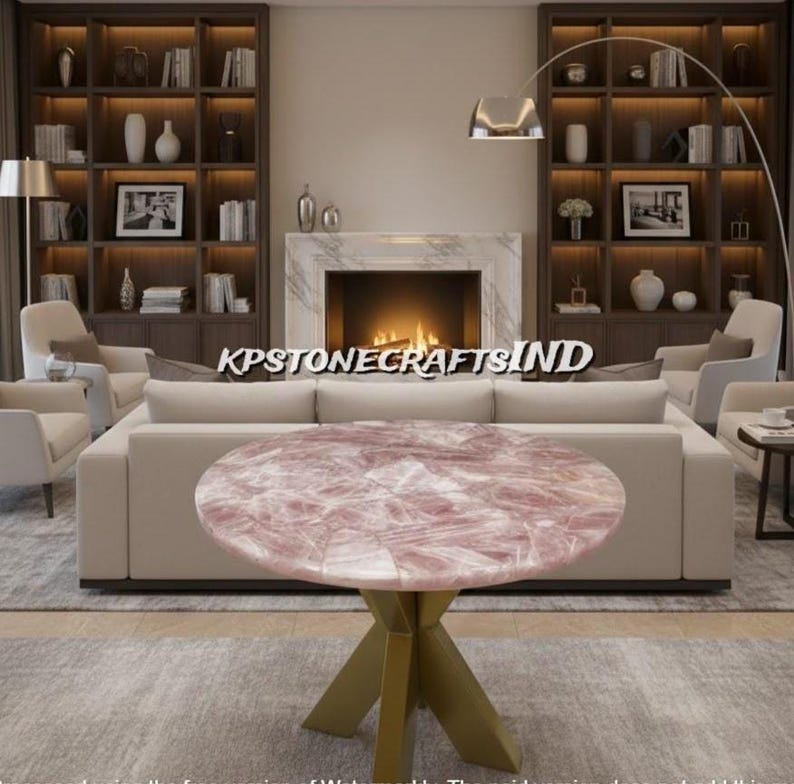 Handmade Rose Quartz Table Top, Luxury Gemstone Decor - Etsy