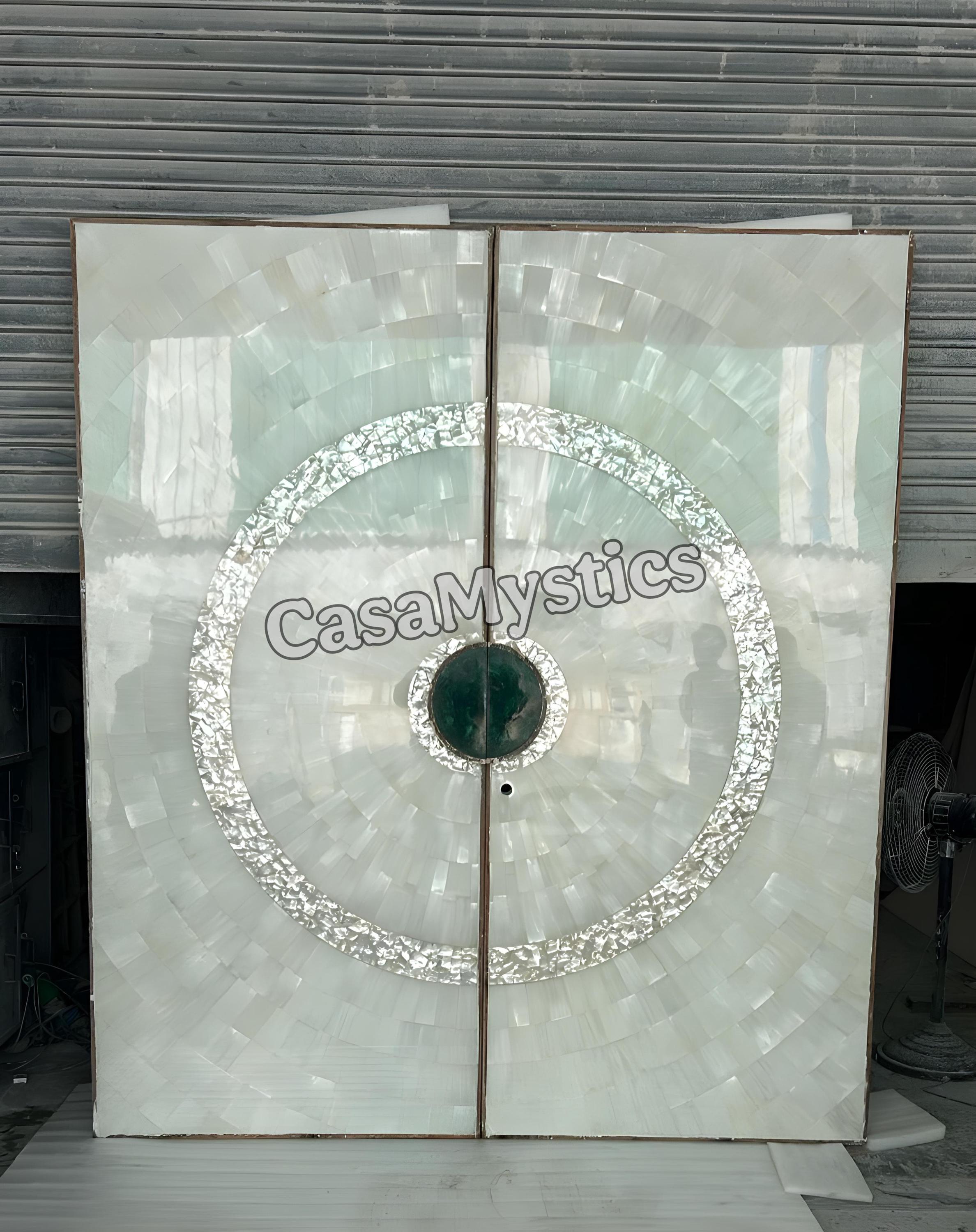 Custom Selenite Crystal Door: Malachite Handle, Mother of Pearl Inlay ...