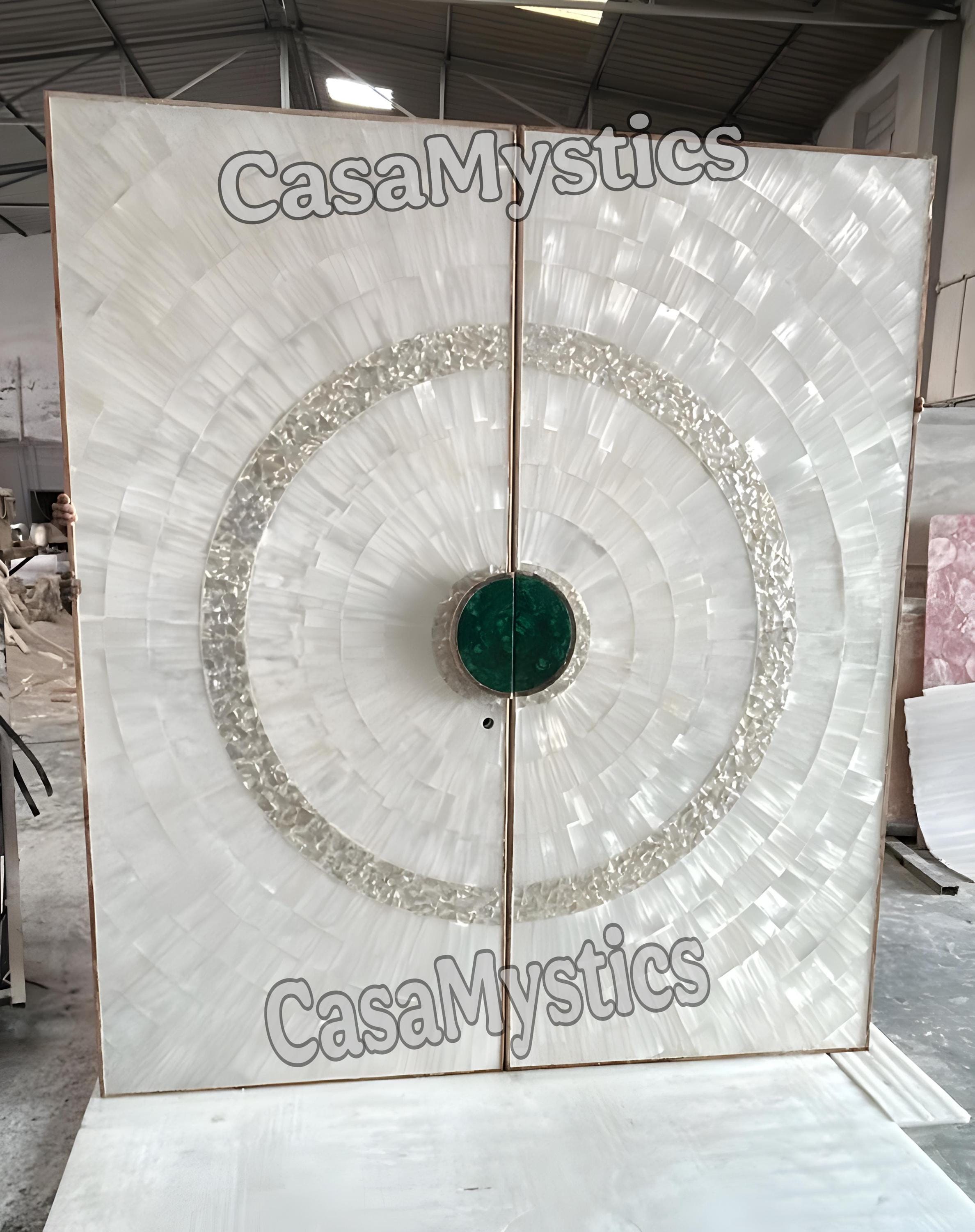 Custom Selenite Crystal Door: Malachite Handle, Mother of Pearl Inlay ...