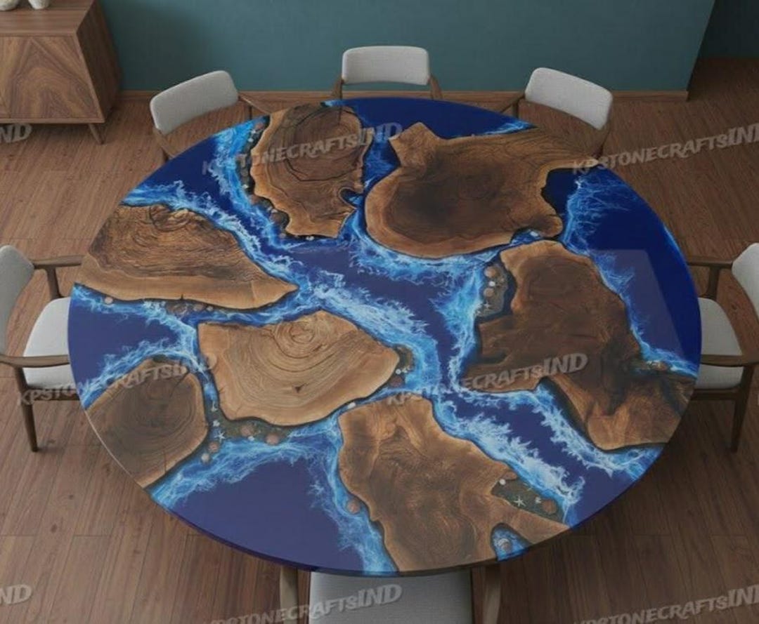 Handcrafted Walnut & Blue Resin Ocean Table Top – Coastal Dining ...