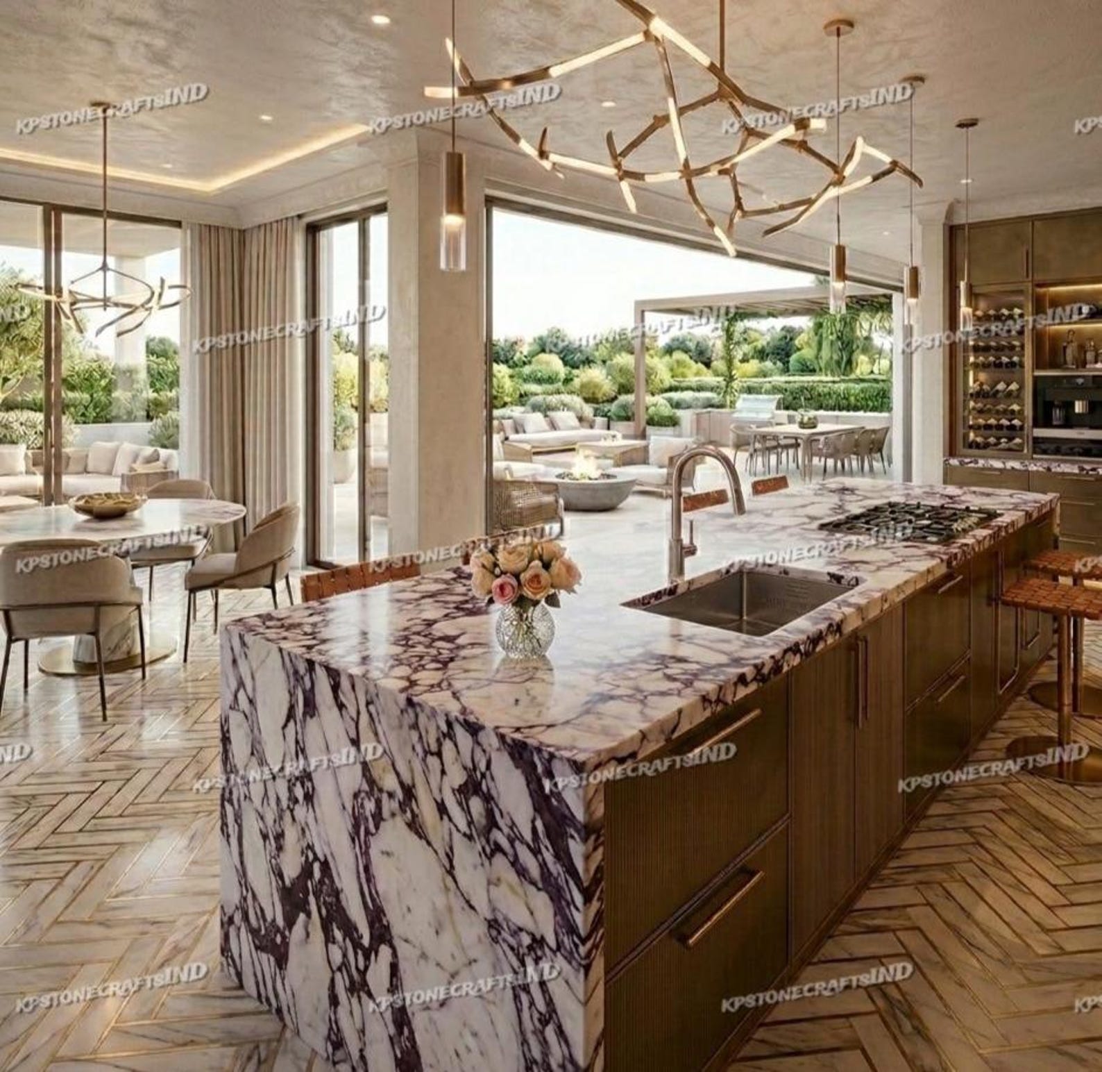 Custom Calacatta Viola Marble Kitchen Island, Luxury Purple Vein ...