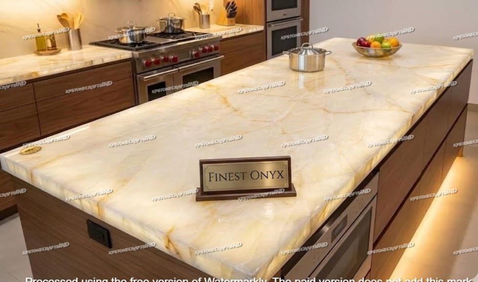 White Onyx Kitchen Island Countertop – Backlit Translucent Natural ...