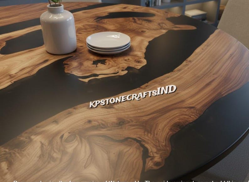 Round Walnut Epoxy River Dining Table, Live Edge, Custom Luxury ...