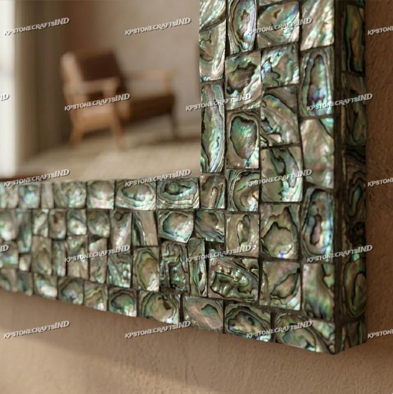 Handmade Abalone Shell Mirror, Mother of Pearl Inlay Frame, Iridescent ...