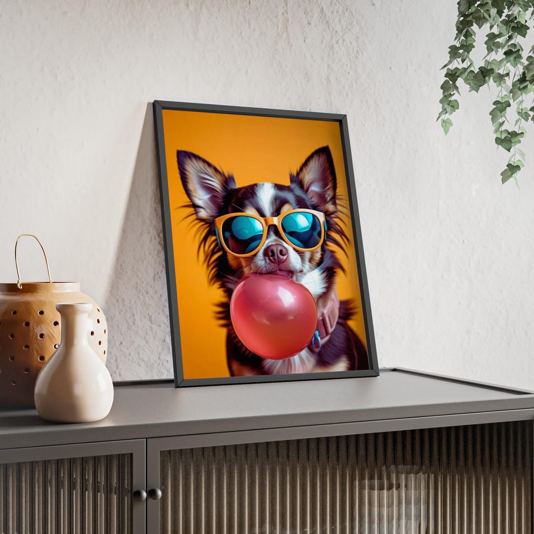 Charming Dog Poster With Wooden Frame | Fun Pet Wall Art, Cute Dog ...
