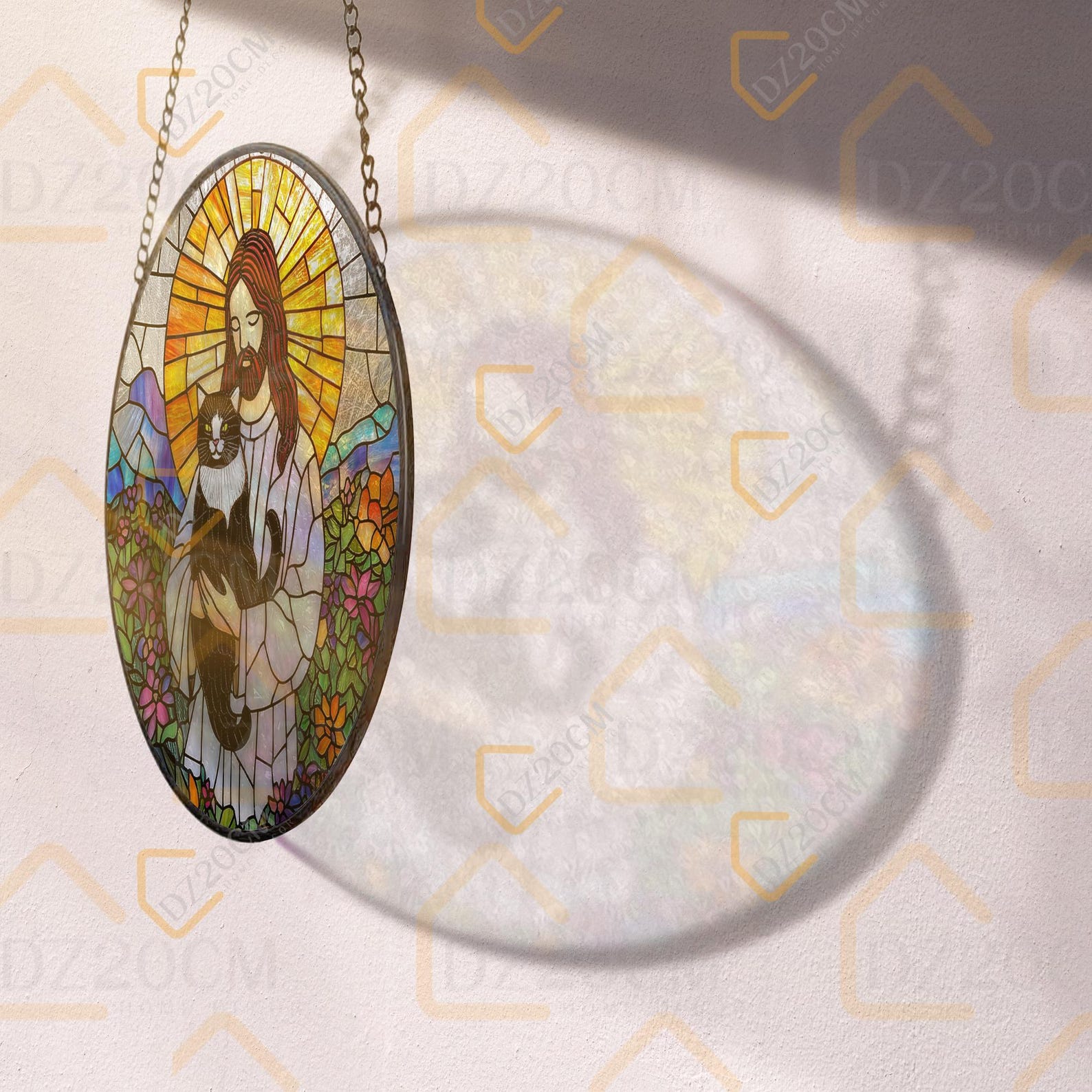 Jesus Christ Hugging A Cat Stained GLASS Suncatcher, God Window Hanging ...