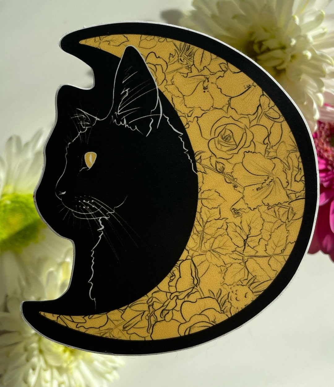 Cat Moon Sticker or Magnet, Black Cat Sticker, Witchy Vibes, Laptop ...