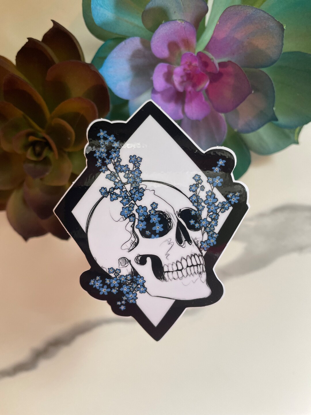 Spooky Skull Forget-me-not Sticker or Magnet, Die Cut, Flowers ...
