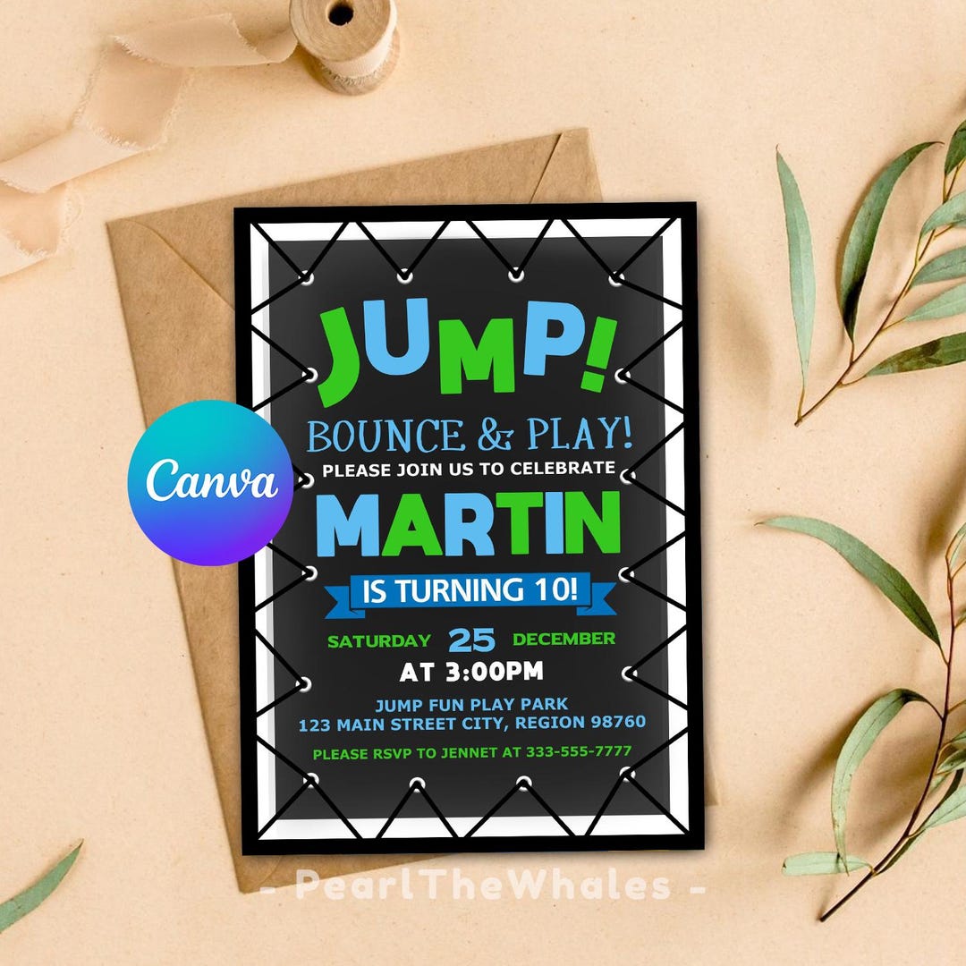 Trampoline Park Birthday Invitation: Editable Jump Party Invite (canva ...