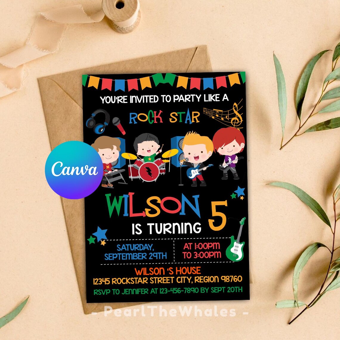 Editable Rock Star Birthday Invitation: Canva Template (digital ...