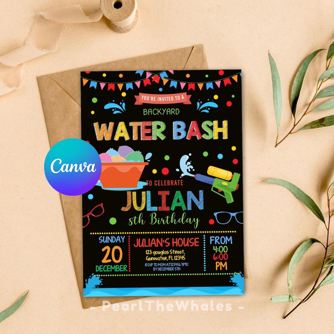 Water Gun Birthday Invitation, Outdoor Party Invite Template, Splash ...