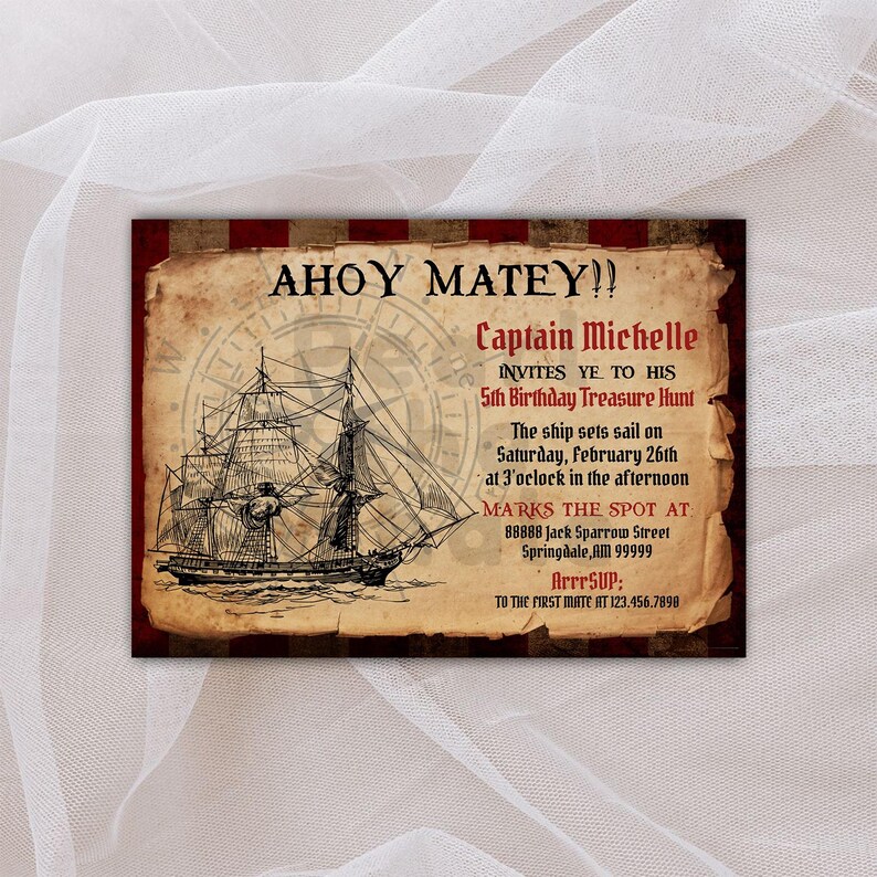 Pirate Ship Birthday Invitation: Ahoy Mateys Party (editable Canva ...