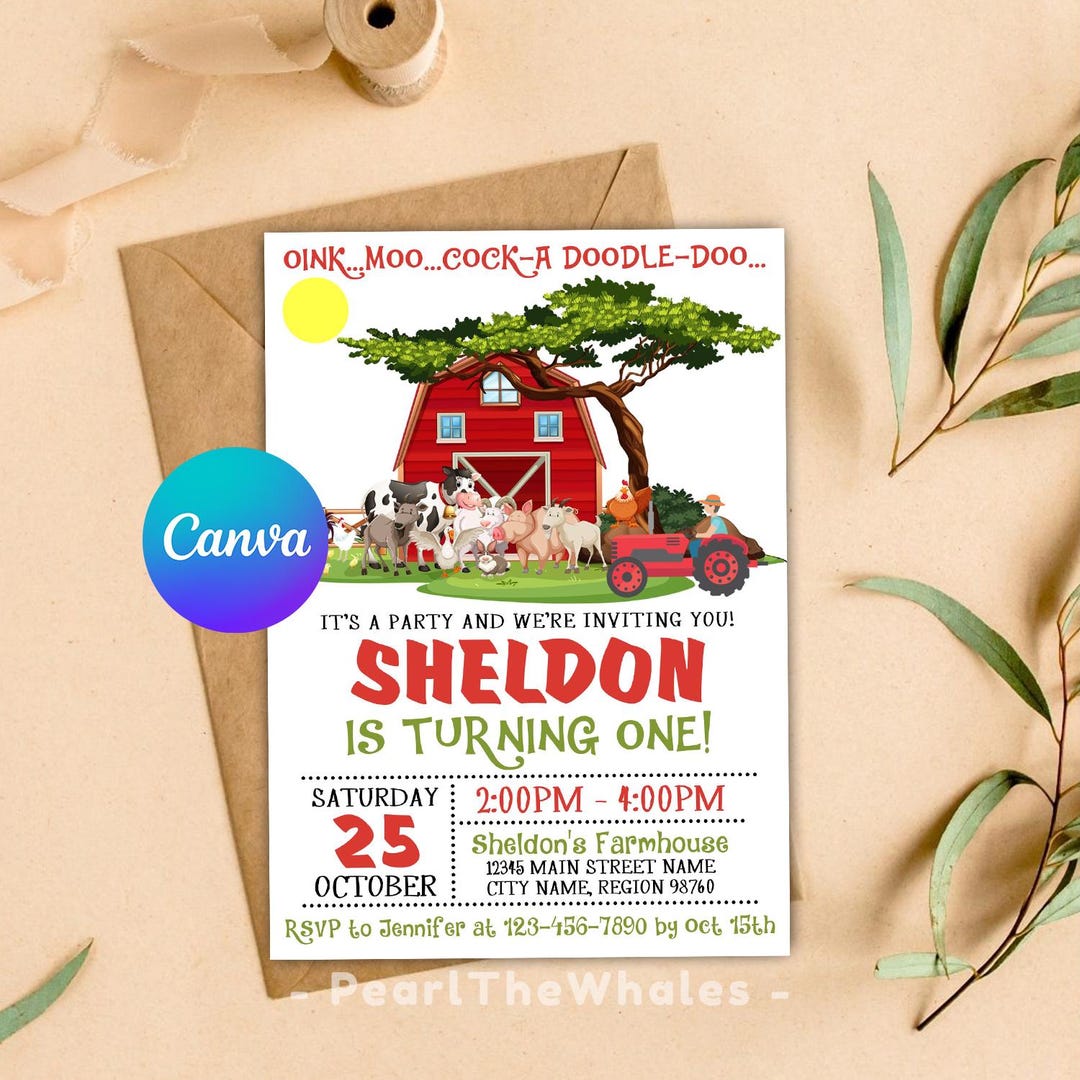 Farm Birthday Invitation Template, Editable Barn Farm Animals Digital ...