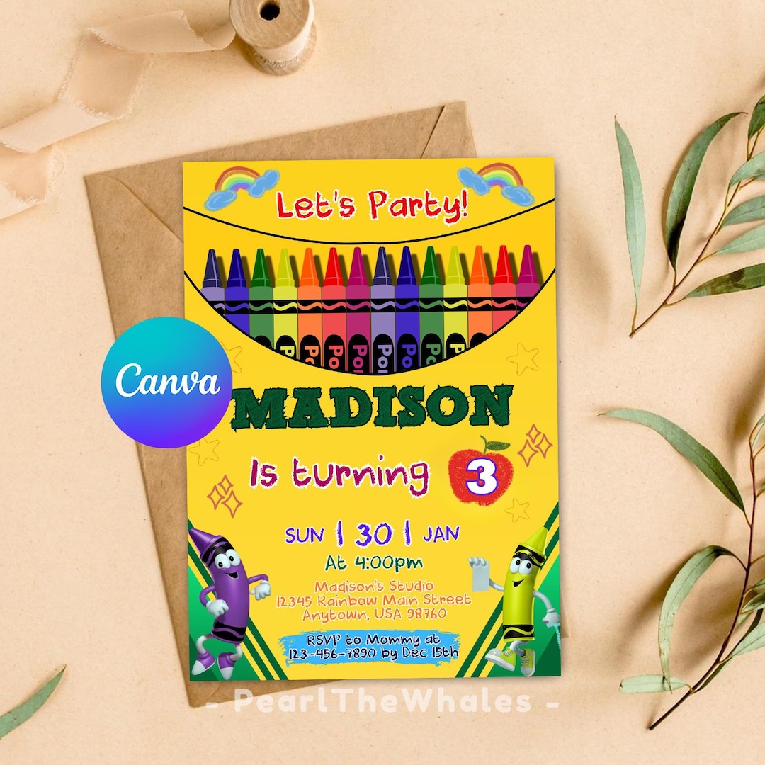 Editable Crayon Color Birthday Invitation, Crayon Art Party Invitation ...