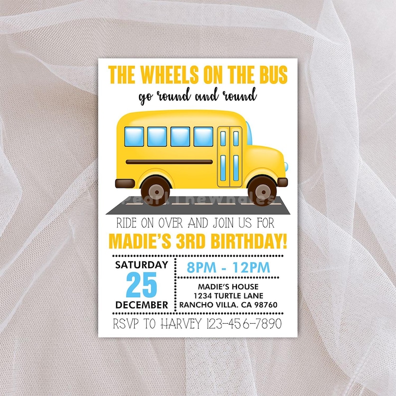 Editable School Bus Invitation Template, Wheels on the Bus, Yellow Bus ...