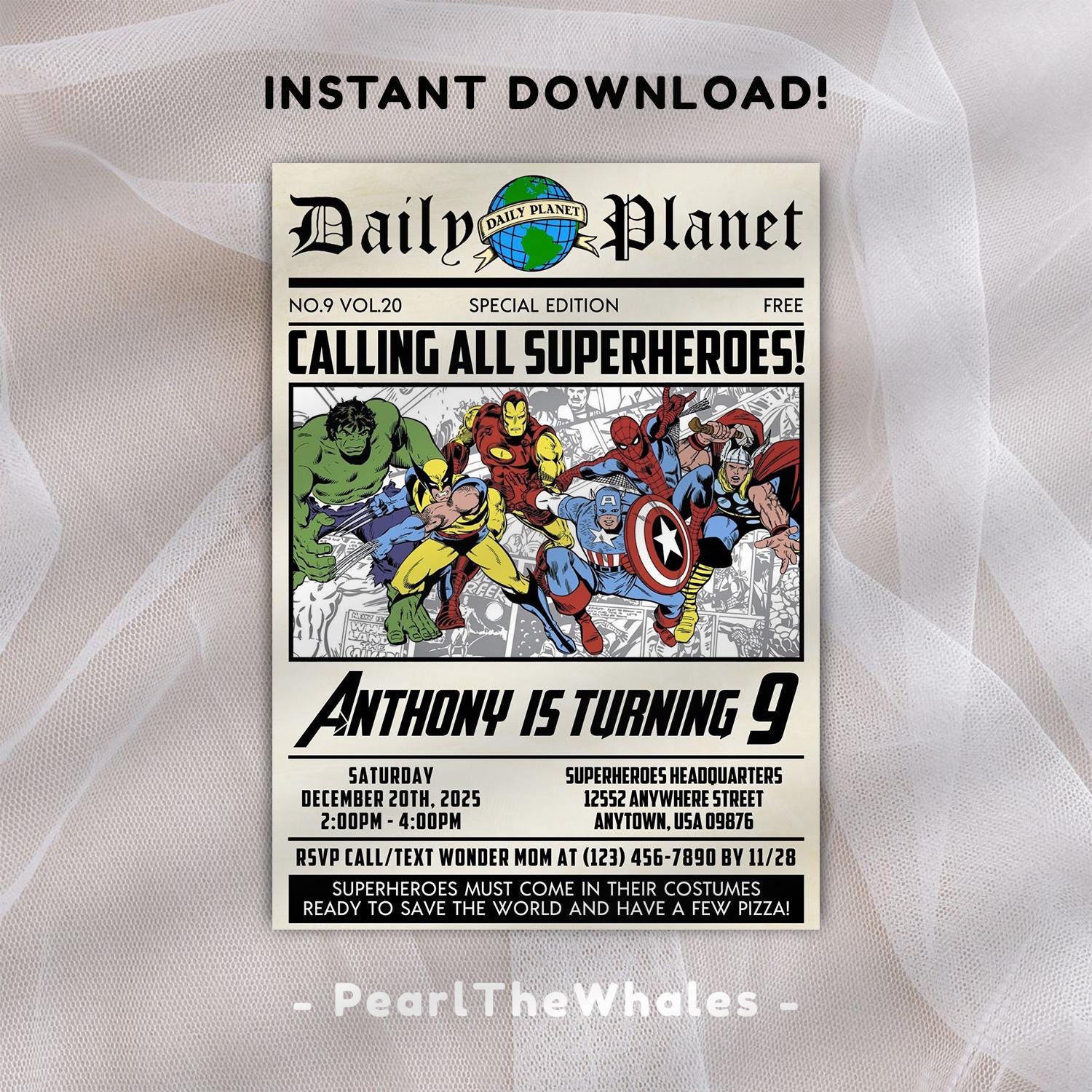 Superhero Newspaper Birthday Invitation Template (canva Editable) - Etsy