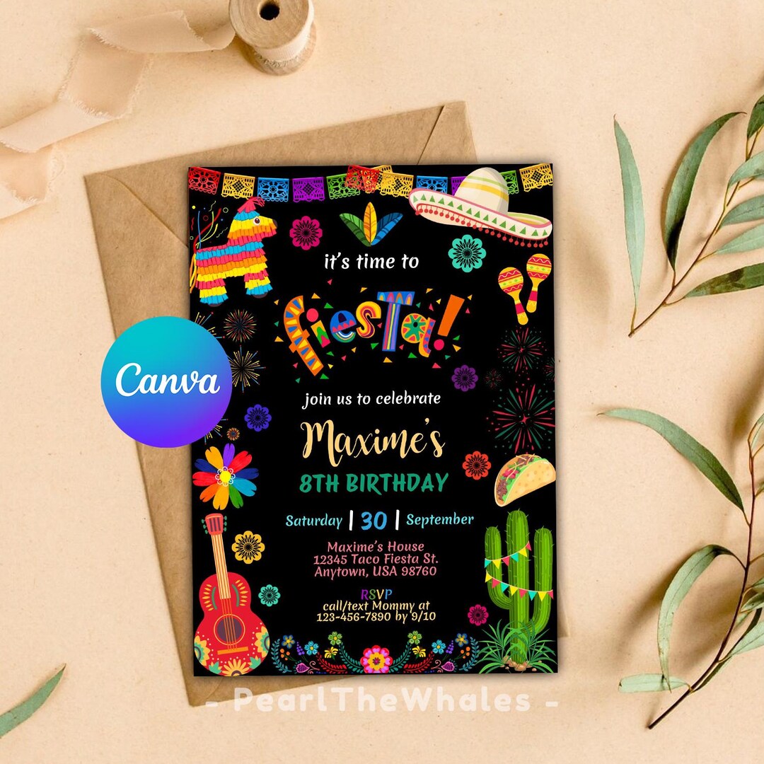 Fiesta Birthday Invitation, Mexican Theme Invitation, Fiesta Invitation ...