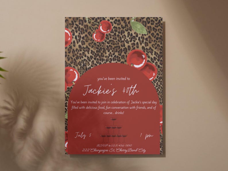 DIGITAL Cherry Birthday Invitation, Cherry Theme Invitation, Cherry ...