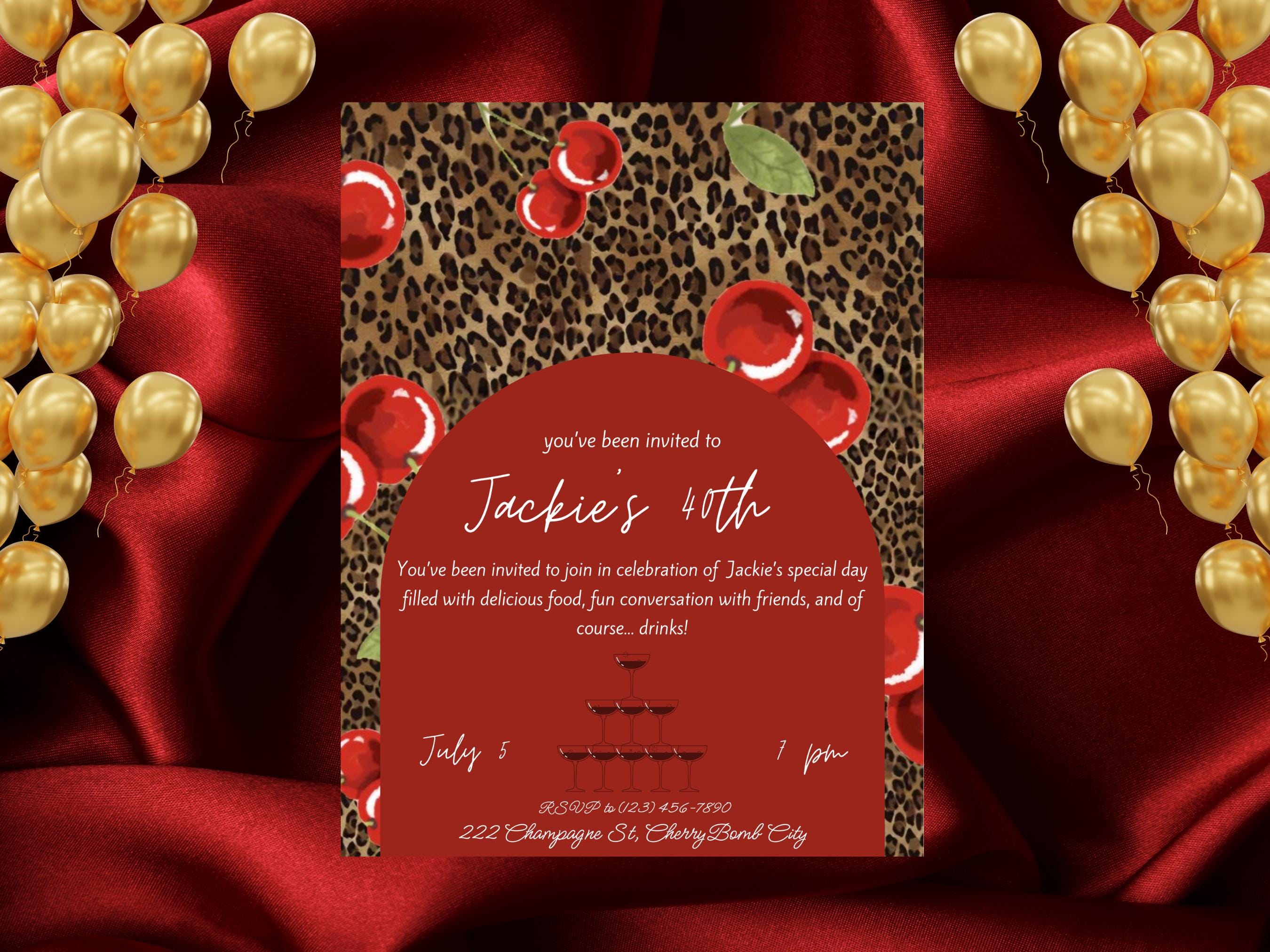 DIGITAL Cherry Birthday Invitation, Cherry Theme Invitation, Cherry ...