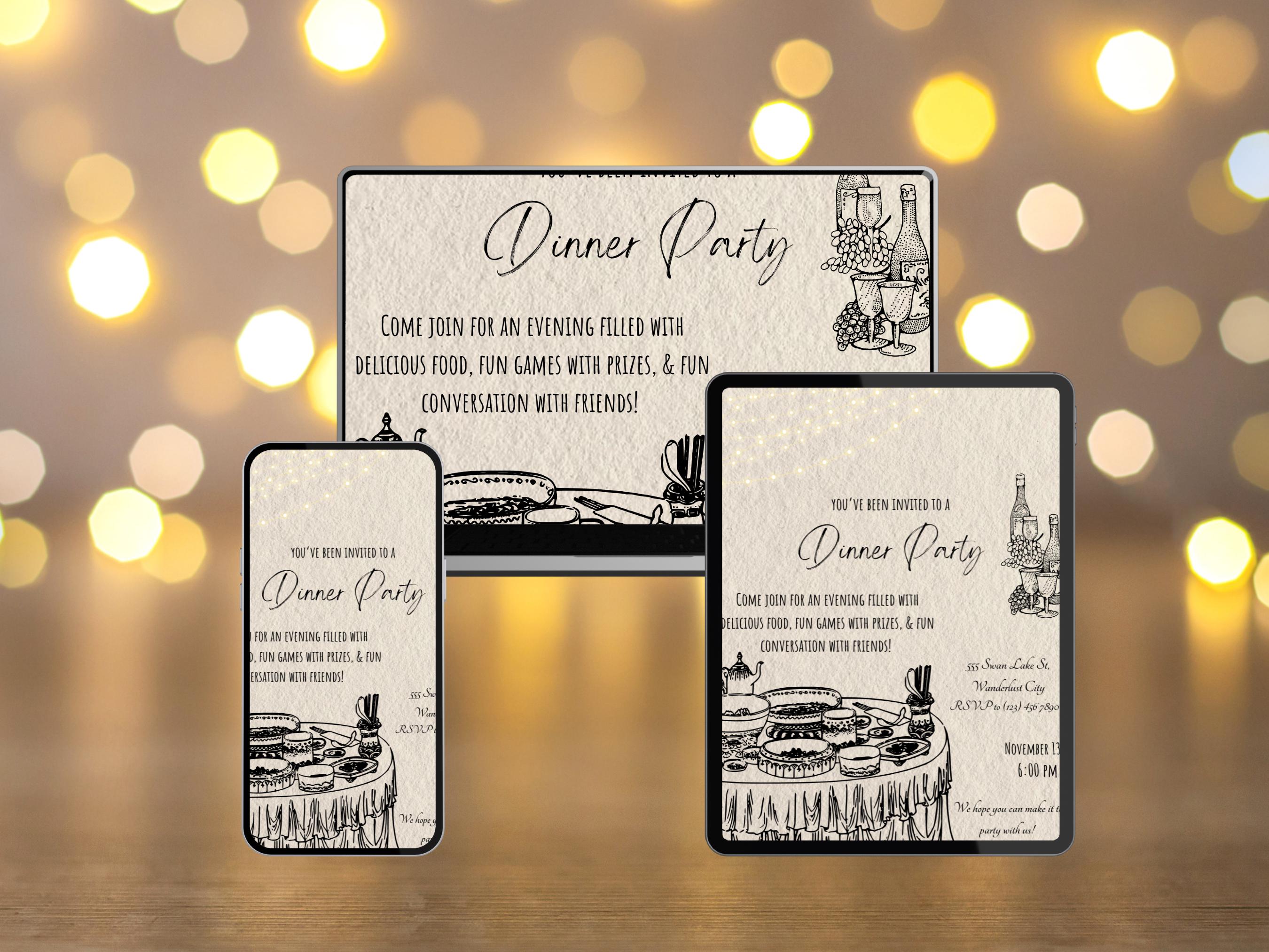 DIGITAL Dinner Party Invitation, Vintage Dinner Party Invitation ...