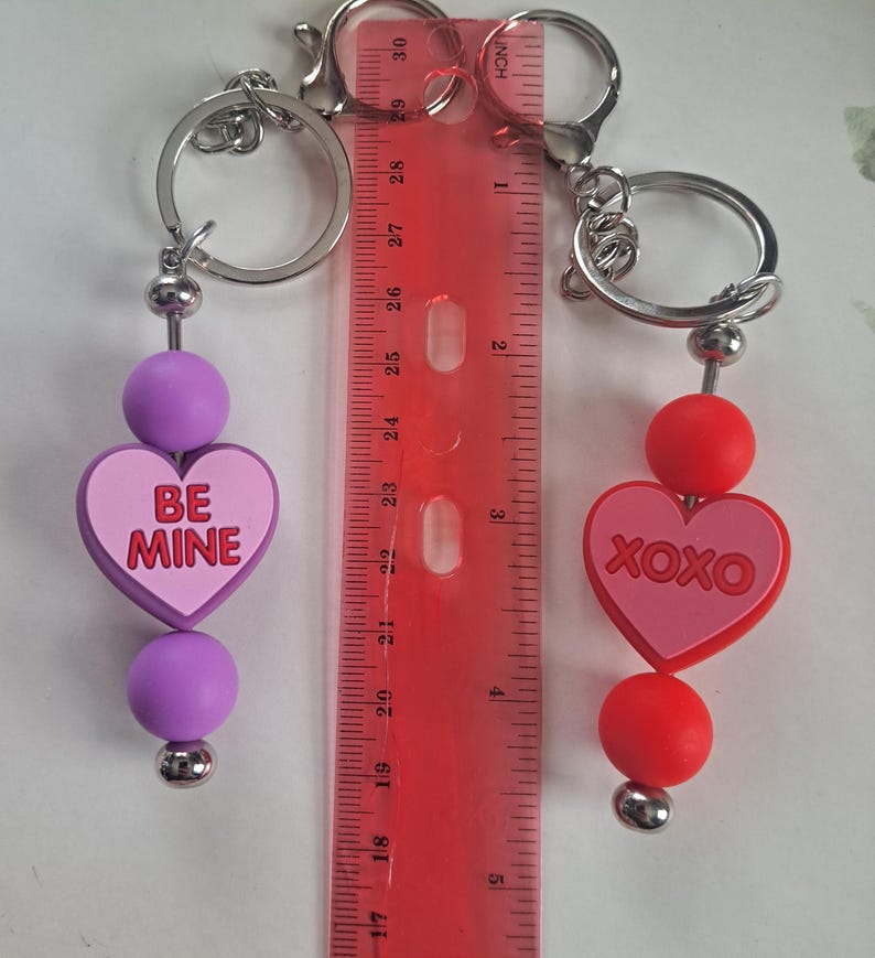 Valentine's Candy Heart Keychain, Bag Clip: XOXO, Be Mine, LOVE, Kiss ...