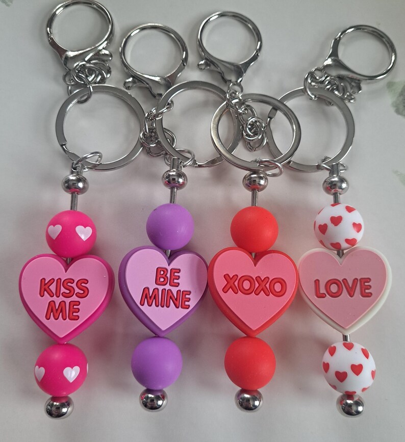 Valentine's Candy Heart Keychain, Bag Clip: XOXO, Be Mine, LOVE, Kiss ...