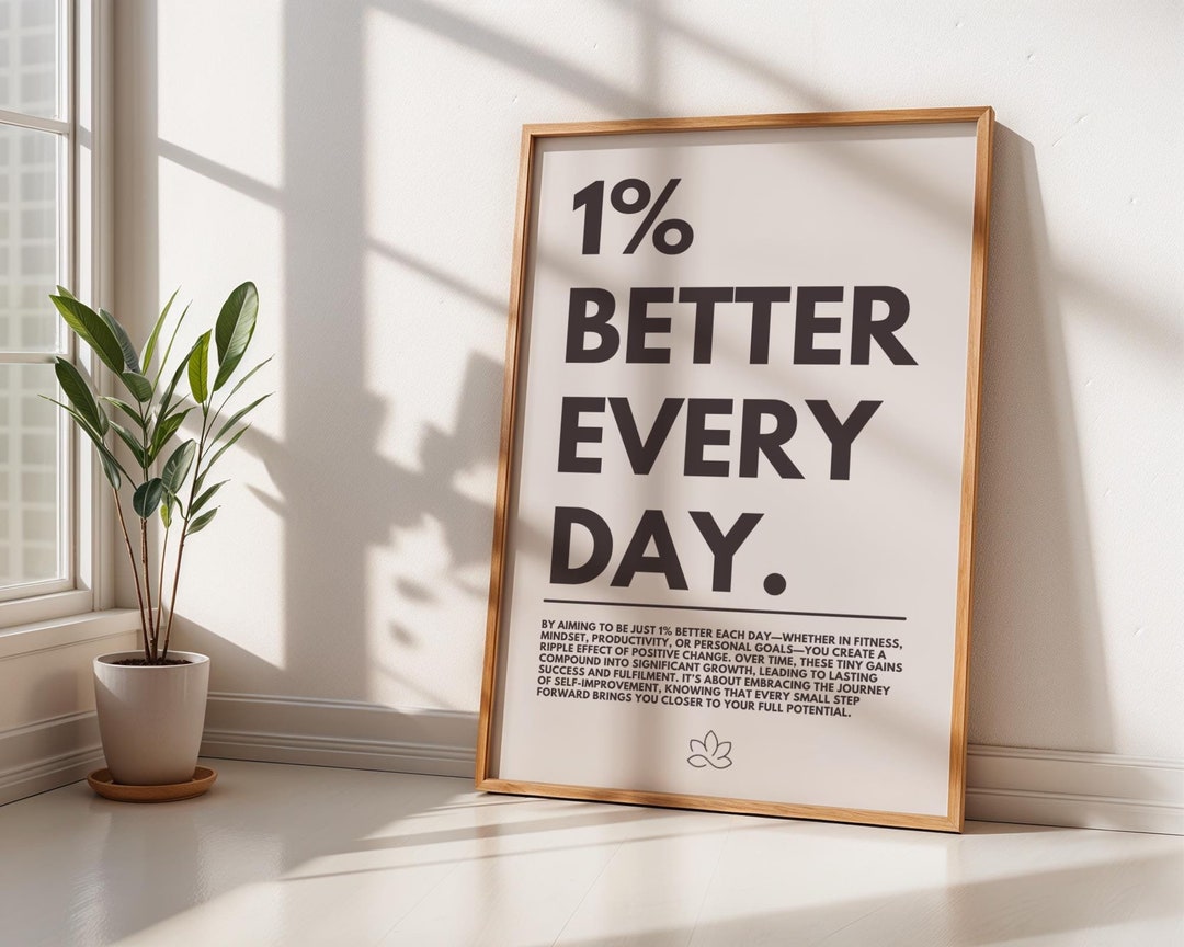 Motivational 1% Better Everyday Poster for Minimalistic Home or Office ...