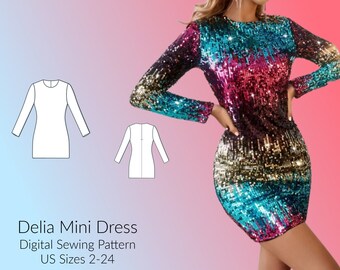 One Shoulder Tight Bodycon Dress DIGITAL Sewing Pattern, US Sizes 2-24 ...