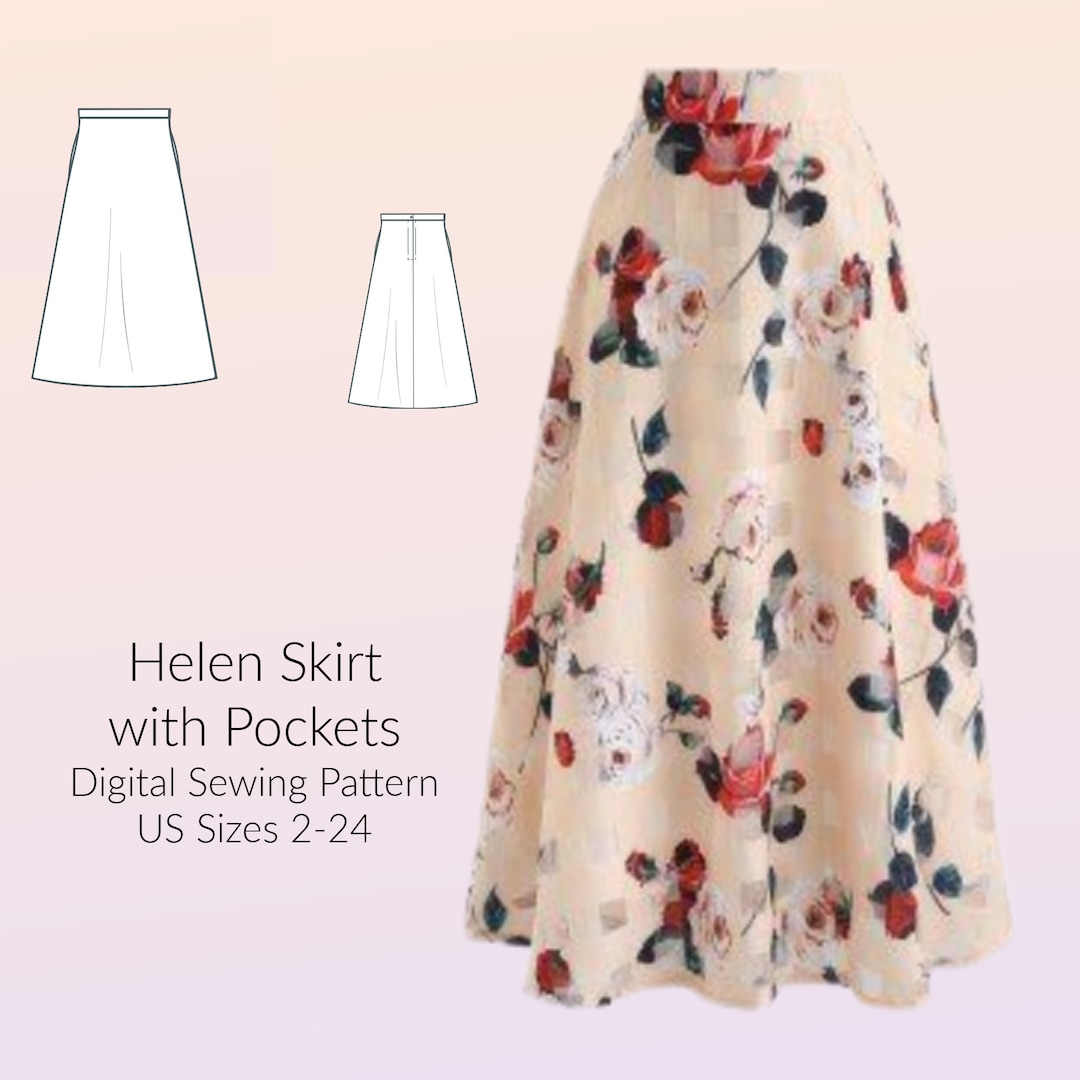 A-line Skirt With Pockets Digital Sewing Pattern, US Sizes 2-24 ...