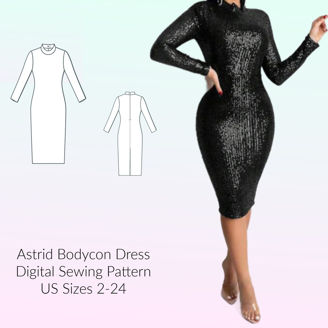 Astrid Bodycon Midi Dress With Back Slit and Mock Turtleneck DIGITAL ...