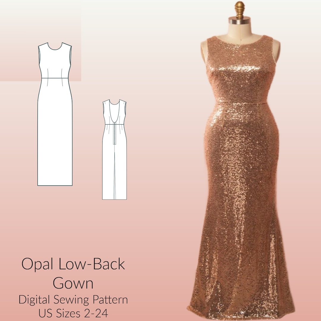 Opal Low-back Gown Dress DIGITAL Sewing Pattern, US Sizes 2-24, PDF - Etsy