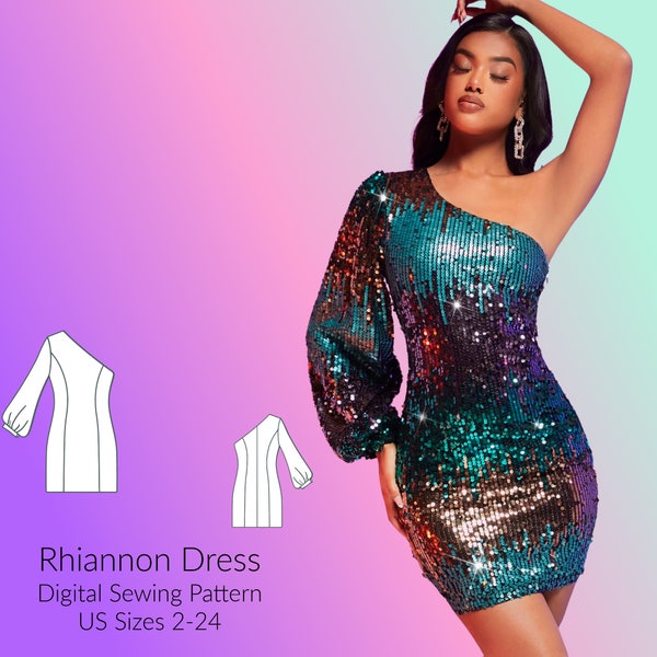 One Shoulder Dress Pattern - Etsy