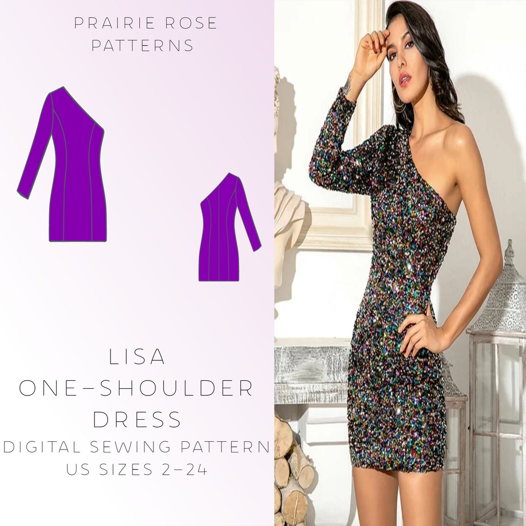 One Shoulder Tight Bodycon Dress DIGITAL Sewing Pattern, US Sizes 2-24 ...