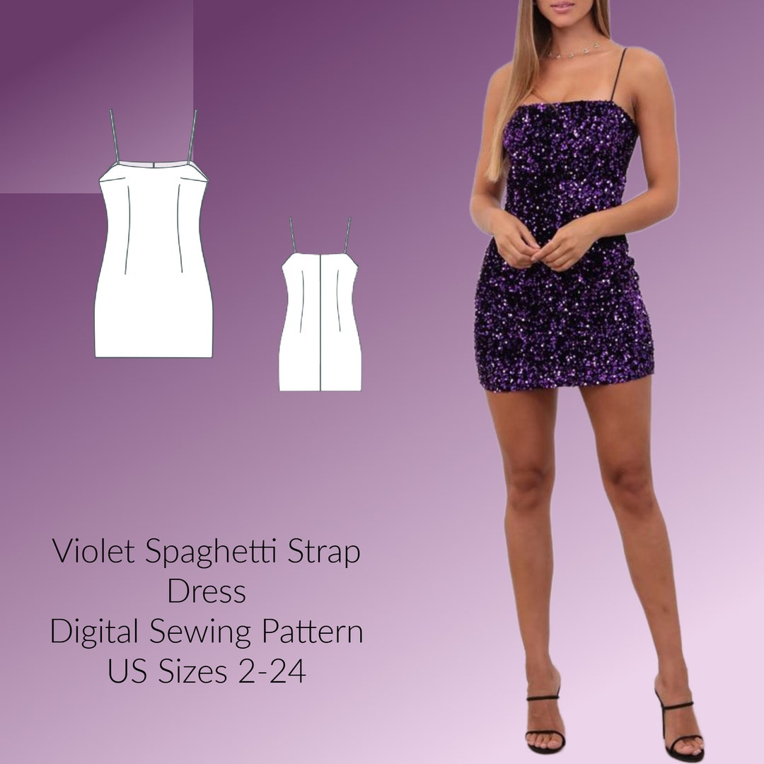 Violet Spaghetti Strap Bodycon Mini Dress DIGITAL Sewing Pattern, US Sizes 2-24, PDF - Etsy