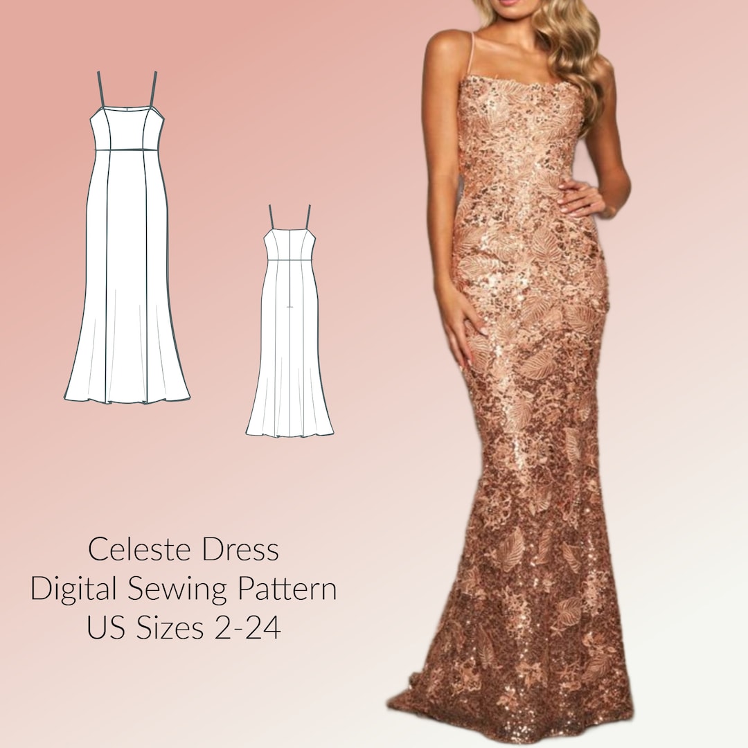 Bodycon Mermaid Dress Sewing Pattern Pdf Digital Download Sizes 2 24