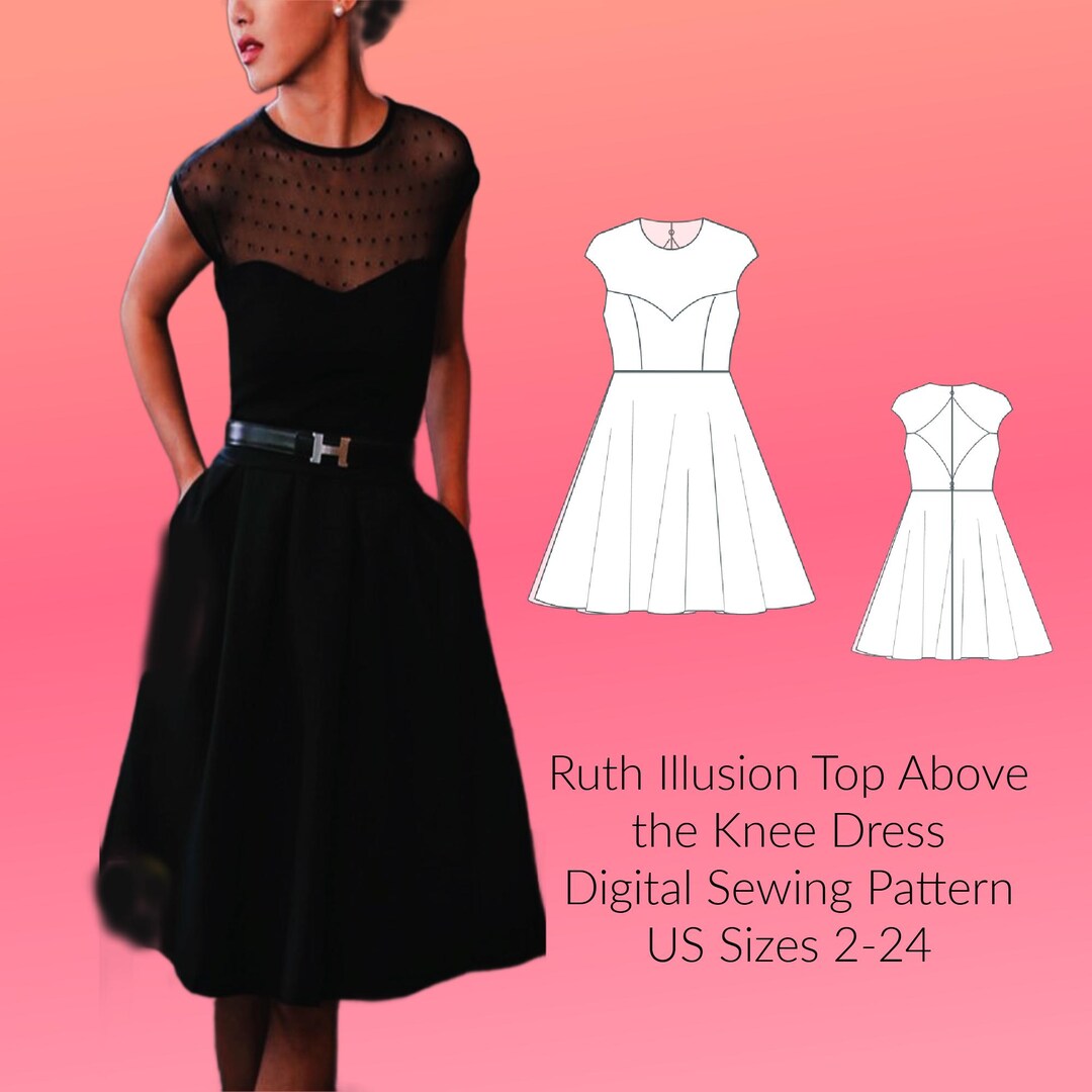 CLEARANCE Above the Knee Length Dress Pattern | Illusion Top Digital ...